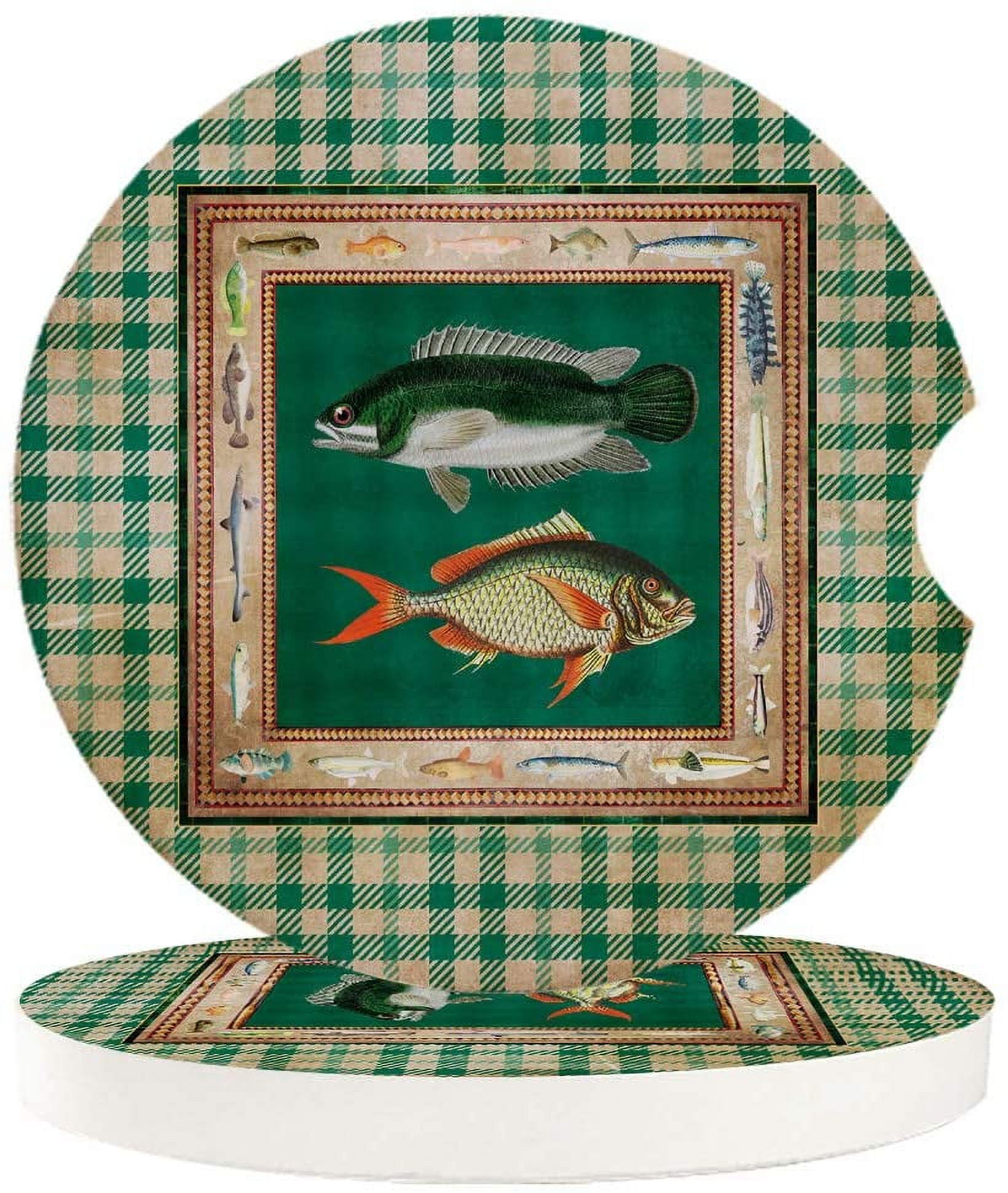 KXMDXA Fish and Vintage Green Lattice Set of 6 Car Coaster for Drinks ...