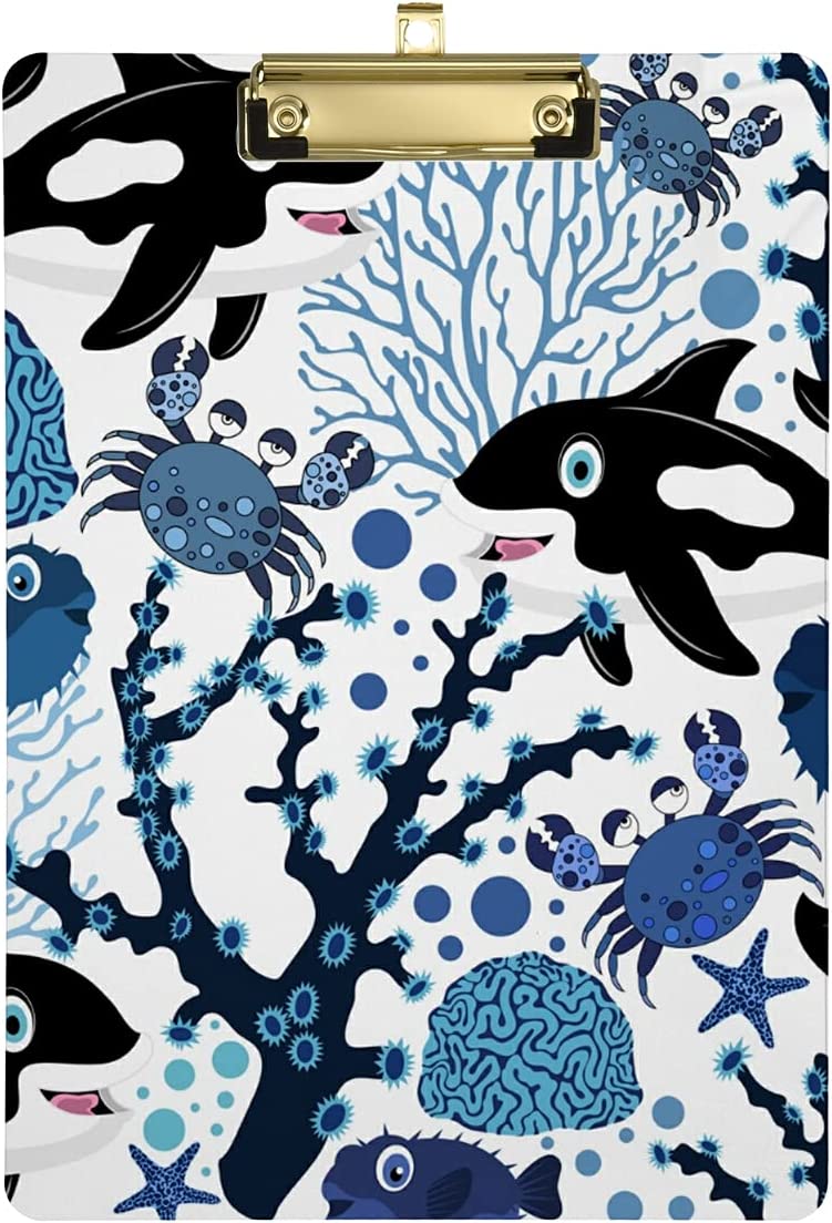 KXMDXA Fishes Corals Crabs Whales Clipboard Hardboard Wood Nursing Clip ...