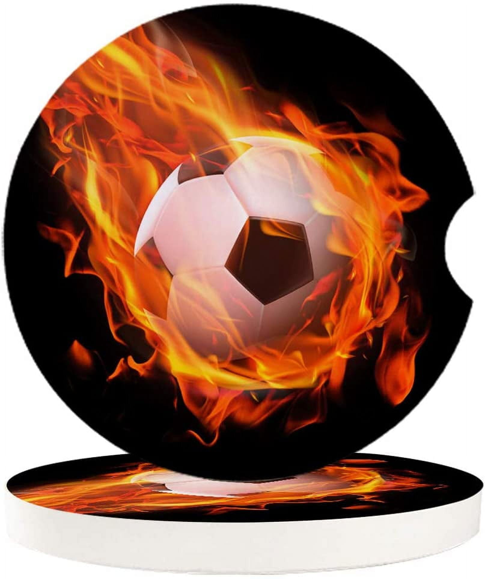 KXMDXA Football Flame Fire Black Set of 6 Car Coaster for Drinks ...