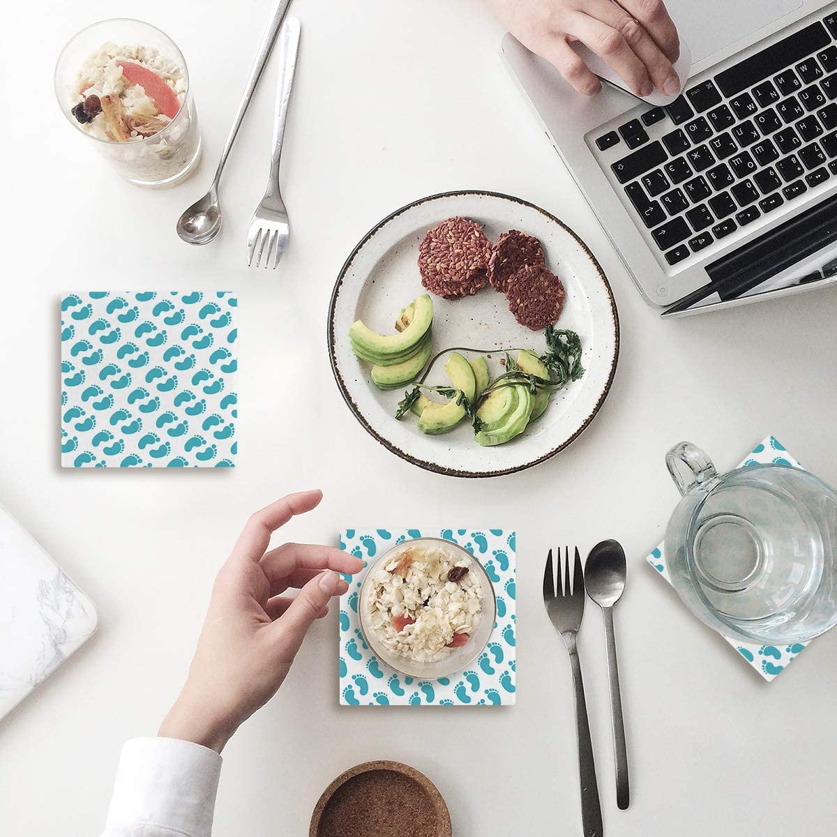 KXMDXA Funny Footprints Pattern, Blue Set of 8 Coaster for Drinks ...