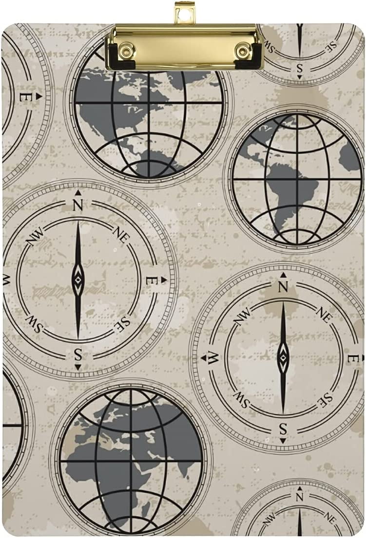 KXMDXA Globe Retro Compass Clipboard Hardboard Wood Nursing Clip Board ...
