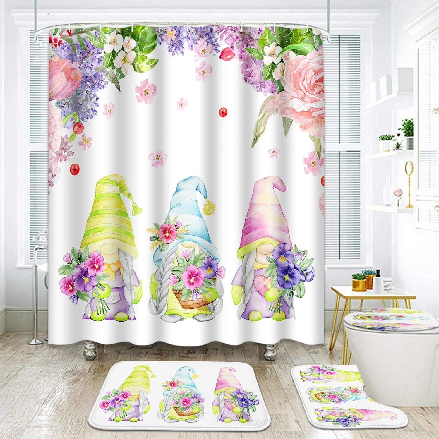 KXMDXA Gnomes Bouquets Flowers Pansy Rose Berry Colorful Floral Cute ...