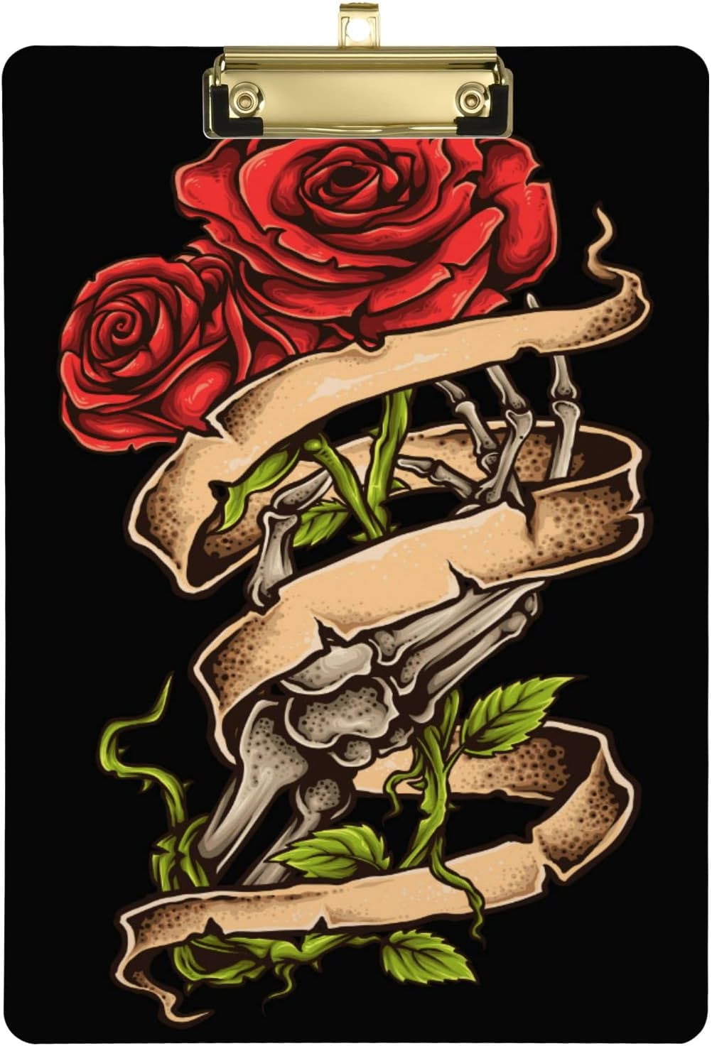 KXMDXA Gothic Skeleton Skull Red Rose Flower Clipboard Hardboard Wood ...