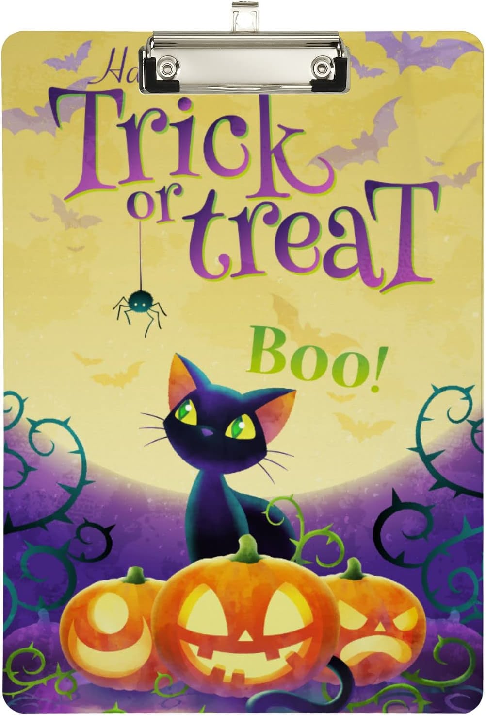 KXMDXA Halloween Purple Cat Gold Pumpkin Clipboard Hardboard Wood Nursing Clip Board and Pull ...