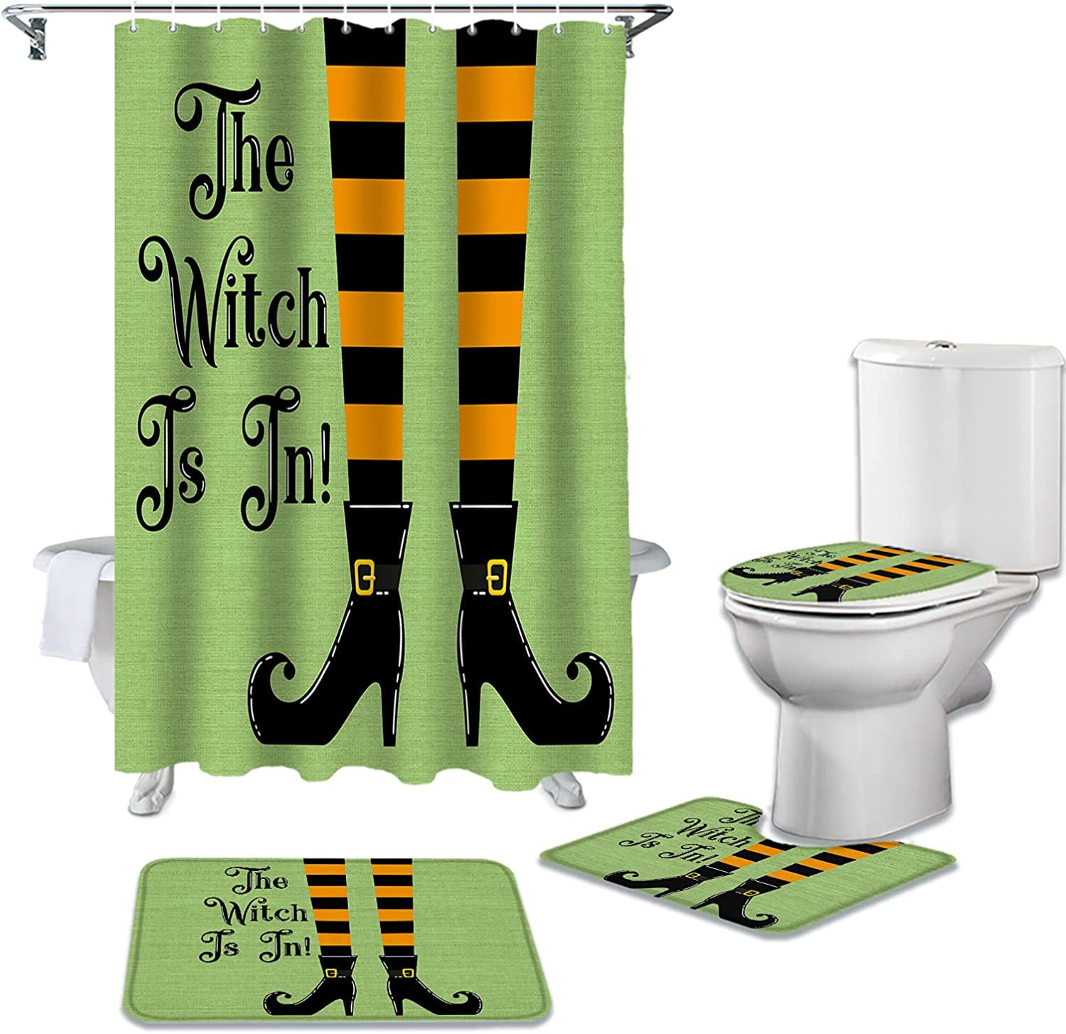 KXMDXA Halloween Witch Boots Black Orange Striped Cartoon Retro Green ...