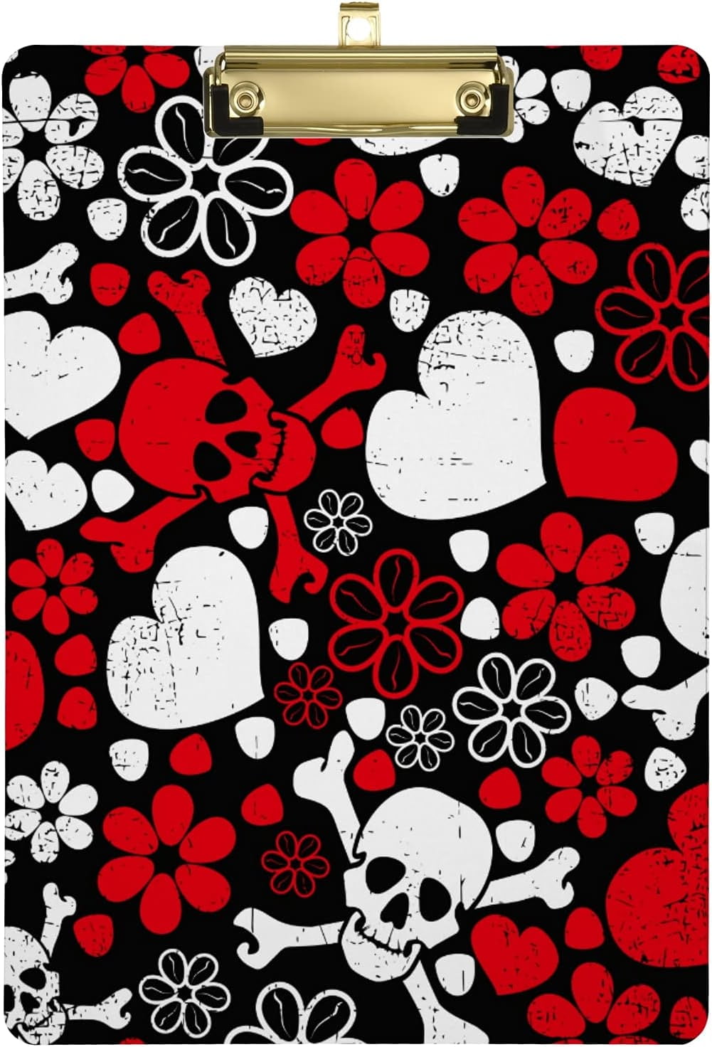 KXMDXA Heart Shaped Red Skull Skeleton Clipboard Hardboard Wood Nursing ...