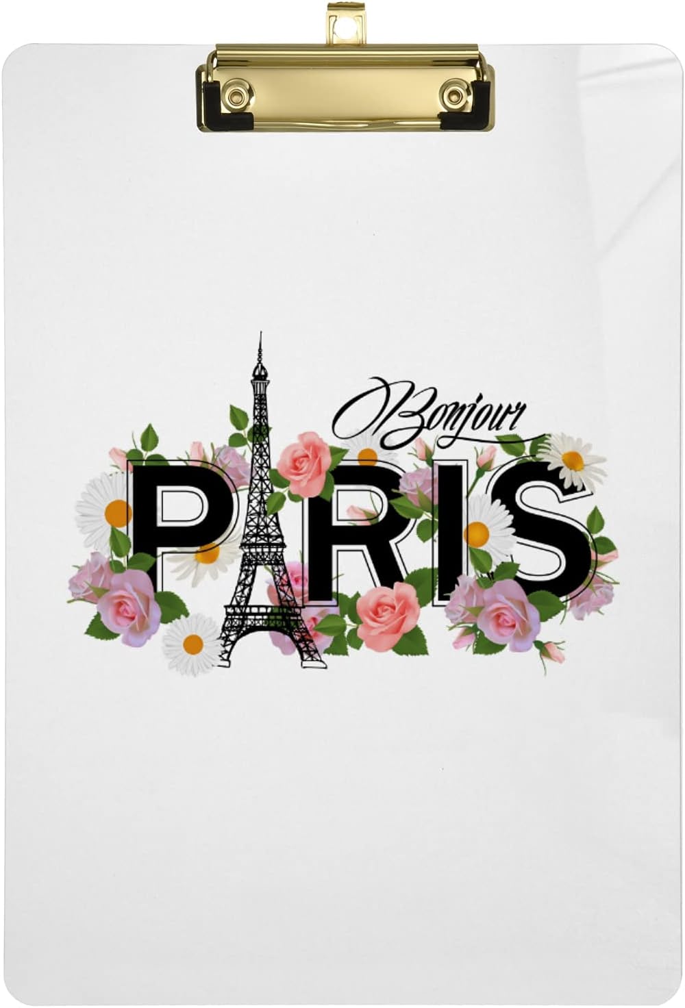 KXMDXA Hello Paris Eiffel Tower Pink Rose Flowers Clipboard Hardboard ...