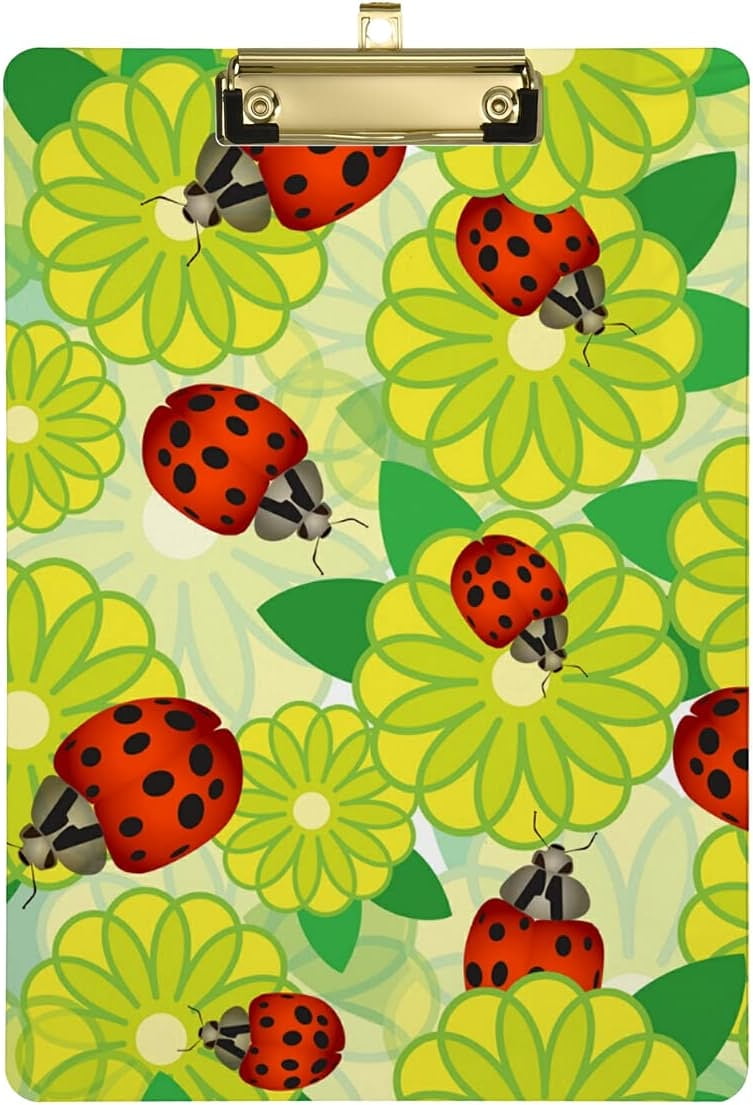 KXMDXA Ladybug Flowers Clipboard Hardboard Wood Nursing Clip Board and ...