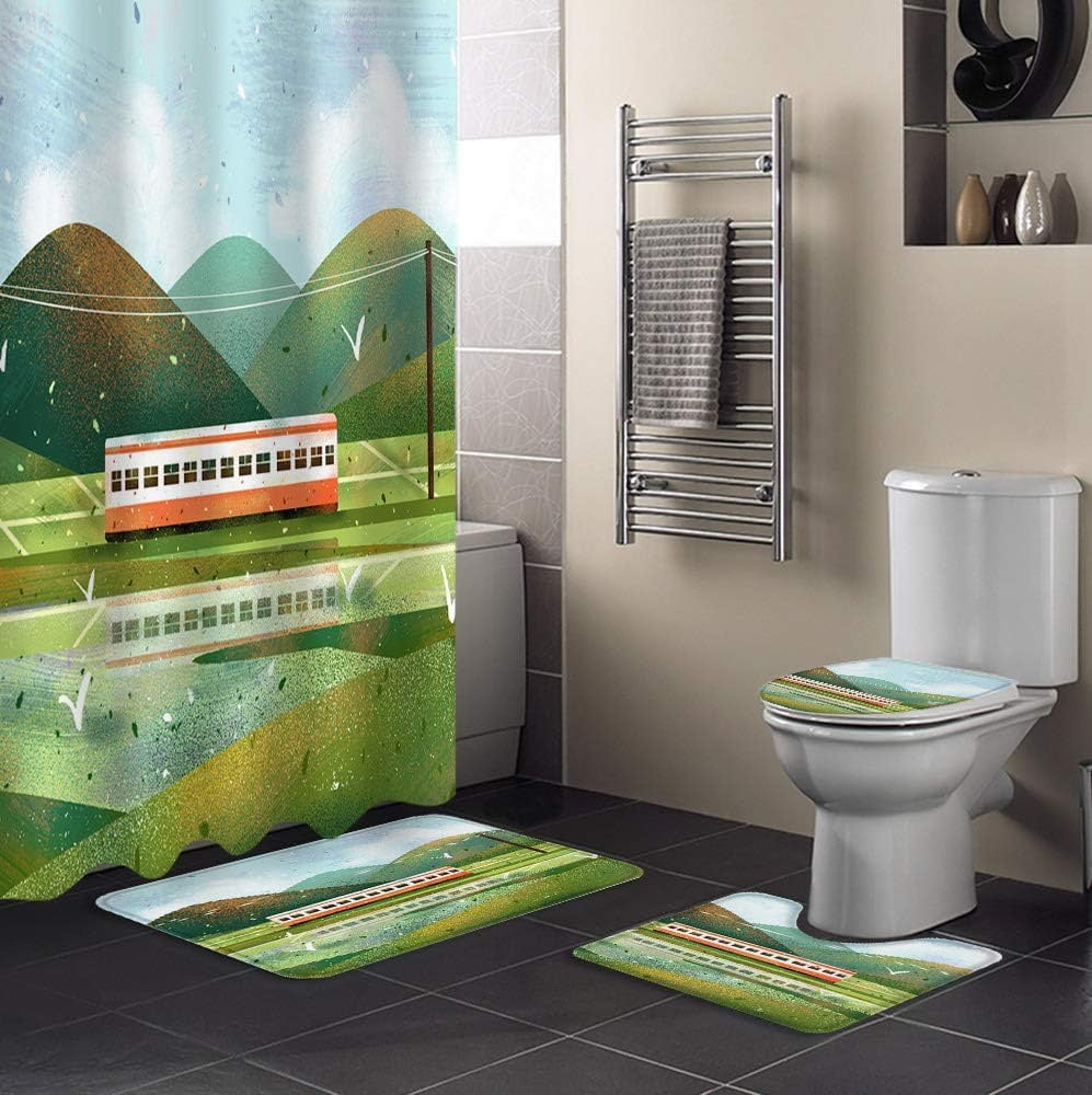 KXMDXA Landscape 4 Piece Bathroom Set Shower Curtain Bath Rug Contour ...