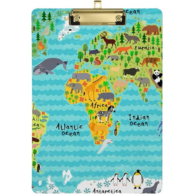 KXMDXA Map World Clipboard Hardboard Wood Nursing Clip Board and Pull ...
