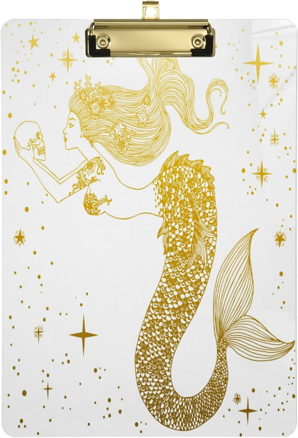 KXMDXA Mermaid Gold Skull Starry Clipboard Hardboard Wood Nursing Clip ...