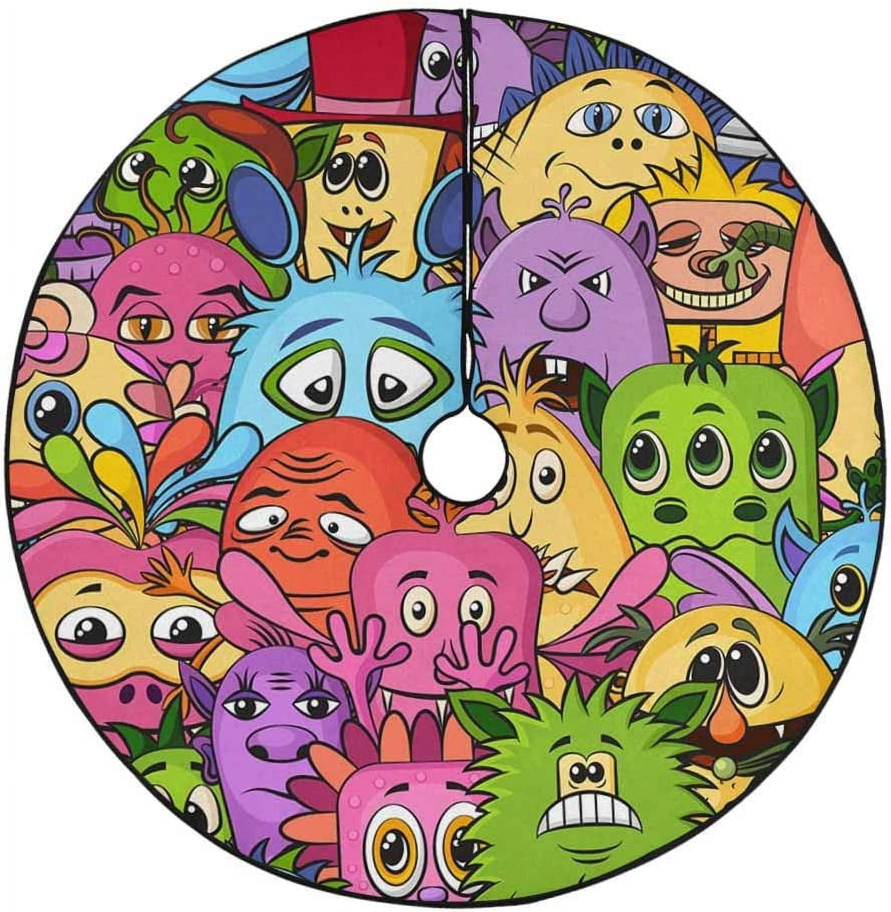 KXMDXA Monsters Funny Characters Xmas Christmas Tree Skirt Stand Mat ...