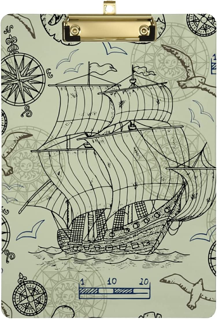 KXMDXA Nautical Compass Clipboard Hardboard Wood Nursing Clip Board and ...