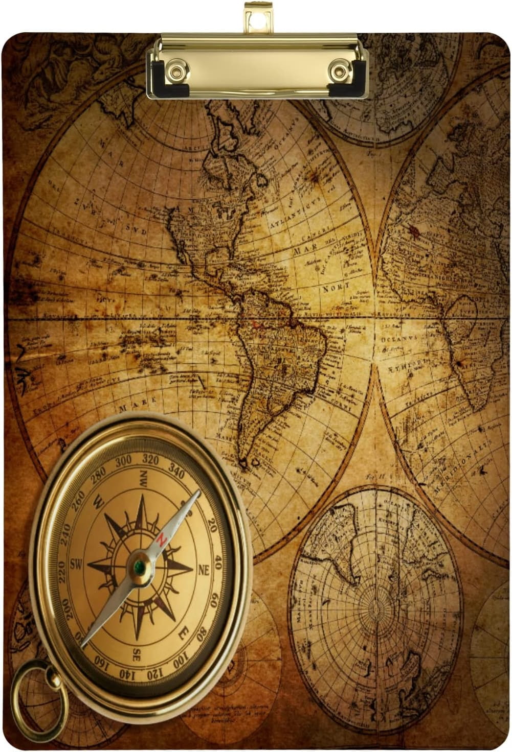 KXMDXA Old Compass World Map Clipboard Hardboard Wood Nursing Clip ...