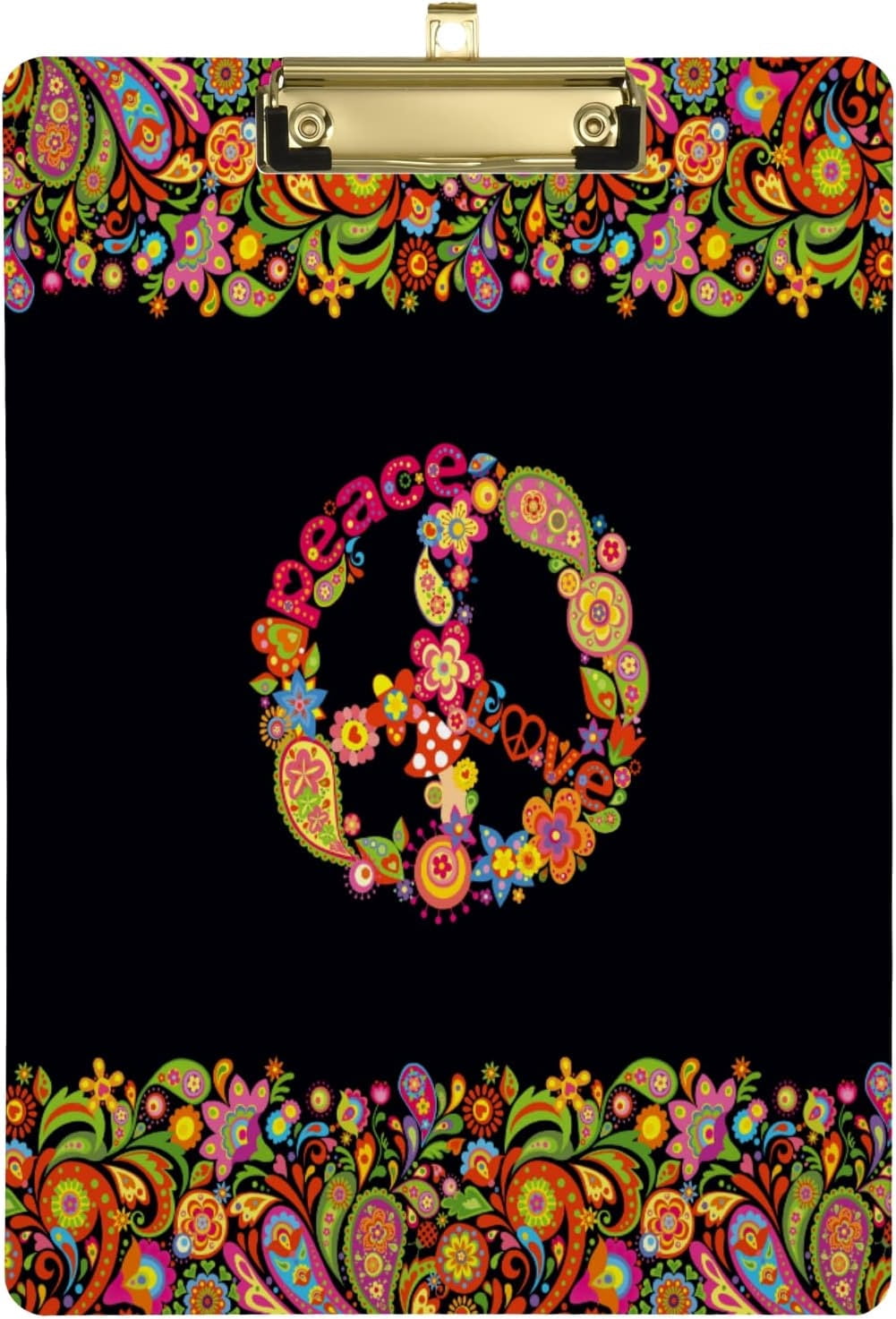 KXMDXA Paisley Flower Peace Sign Black Clipboard Hardboard Wood Nursing ...