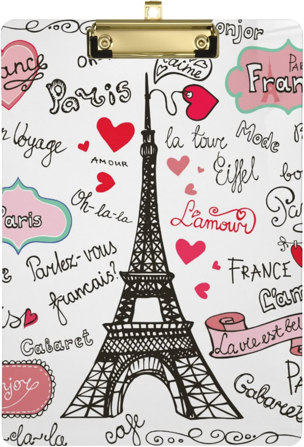 KXMDXA Paris Eiffel Tower Clipboard Hardboard Wood Nursing Clip Board ...