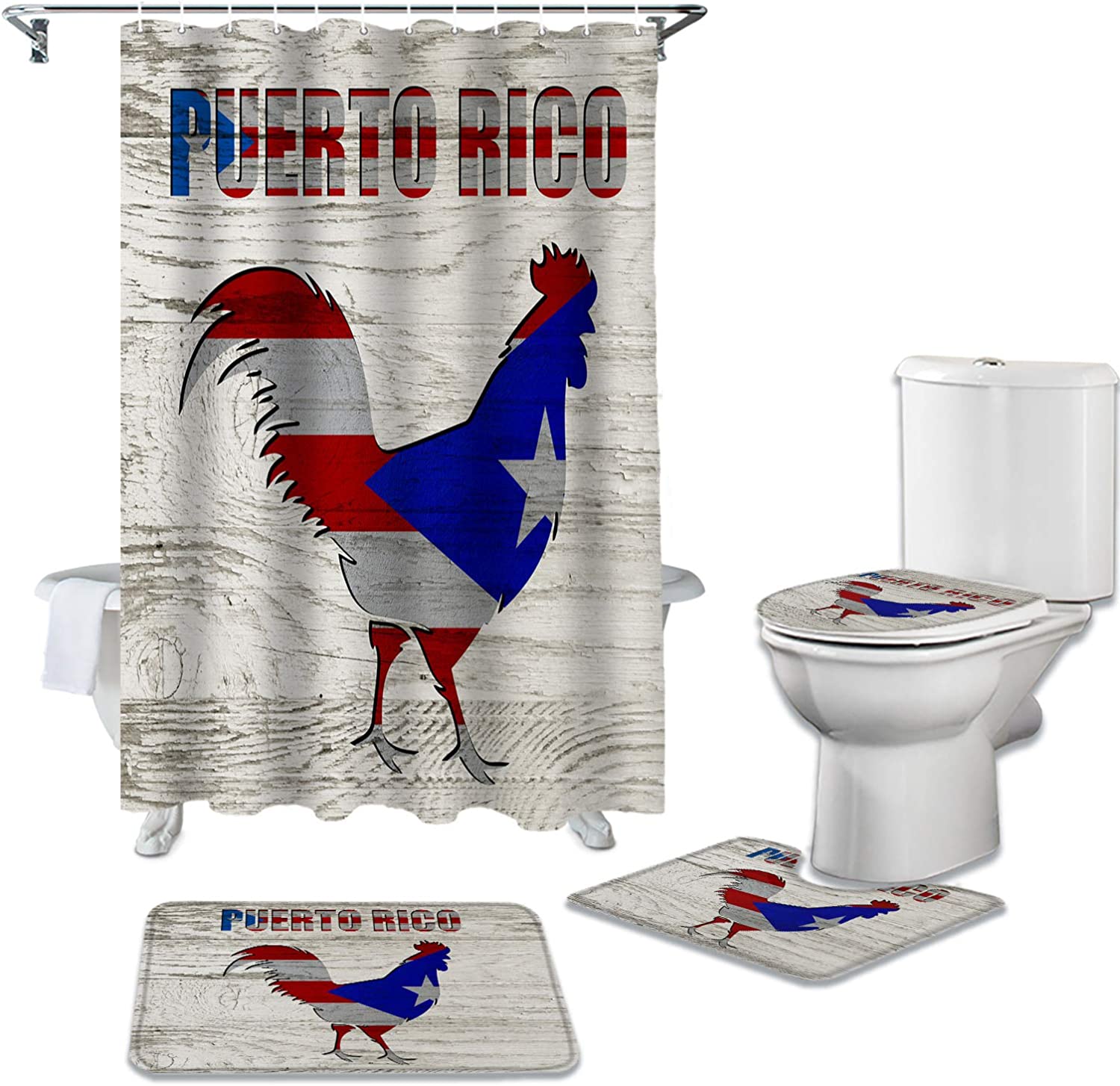 KXMDXA Puerto Rico Flag Rooster Blue Red Chicken Art Farm Retro Wood ...