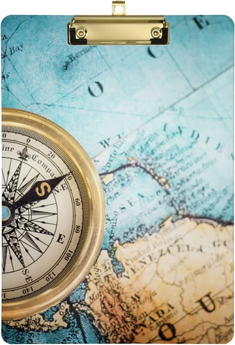 KXMDXA Retro Compass Map Clipboard Hardboard Wood Nursing Clip Board ...