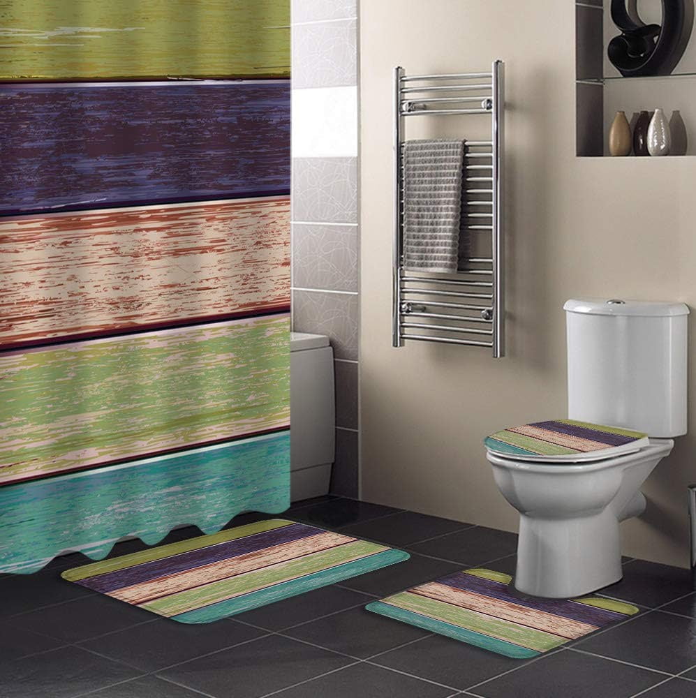 KXMDXA Rustic 4 Piece Bathroom Set Shower Curtain Bath Rug Contour Mat ...
