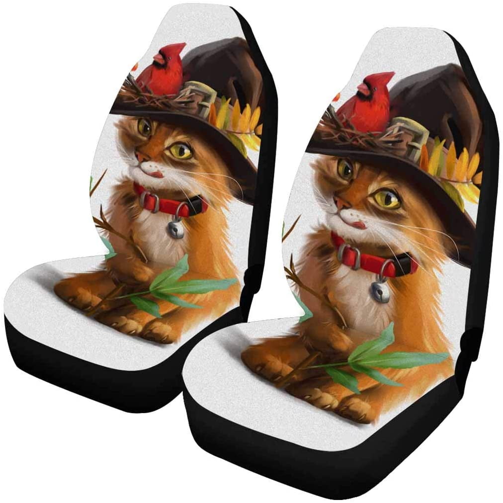 KXMDXA Set of 2 Car Seat Covers Funny Kitty Bird Universal Auto Front ...