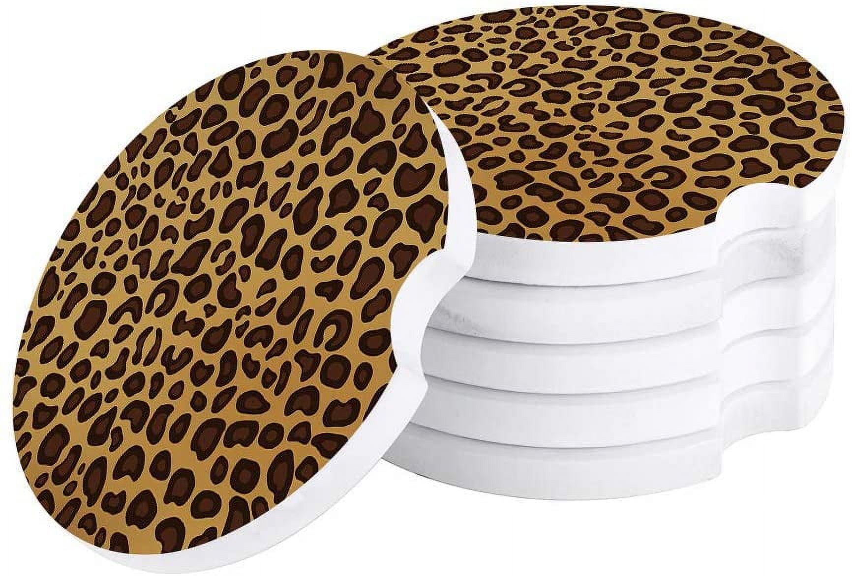 KXMDXA Skin Texture Leopard Print Set of 2 Car Coaster for Drinks ...