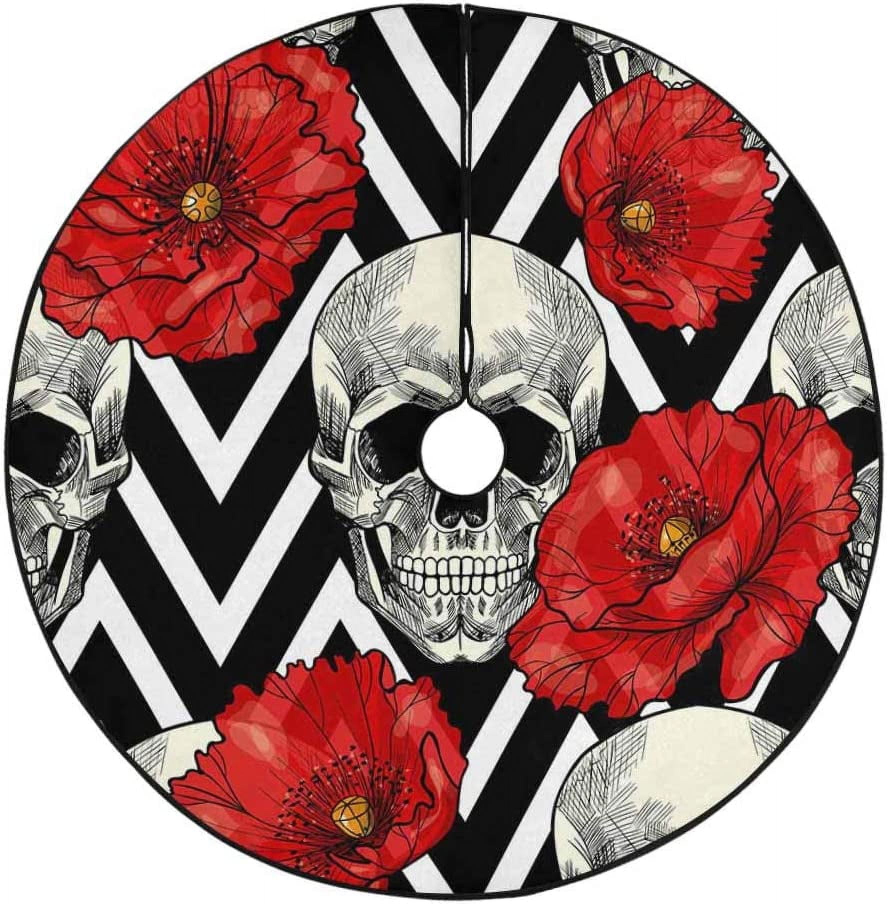 KXMDXA SkullRed Poppy Xmas Christmas Tree Skirt Stand Mat for Holiday ...