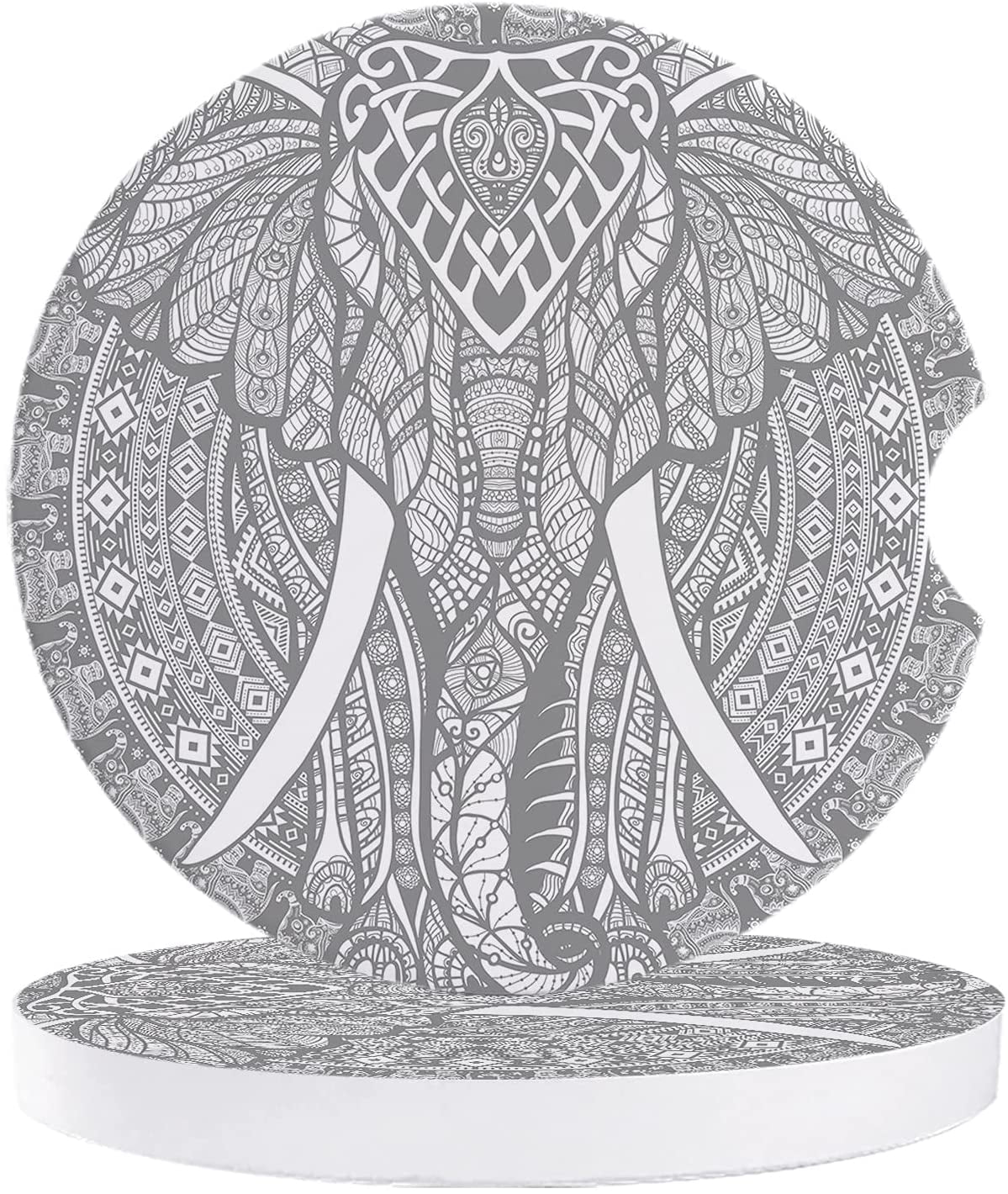 KXMDXA Style Gray Mandala Elephant Set of 6 Car Coaster for Drinks ...