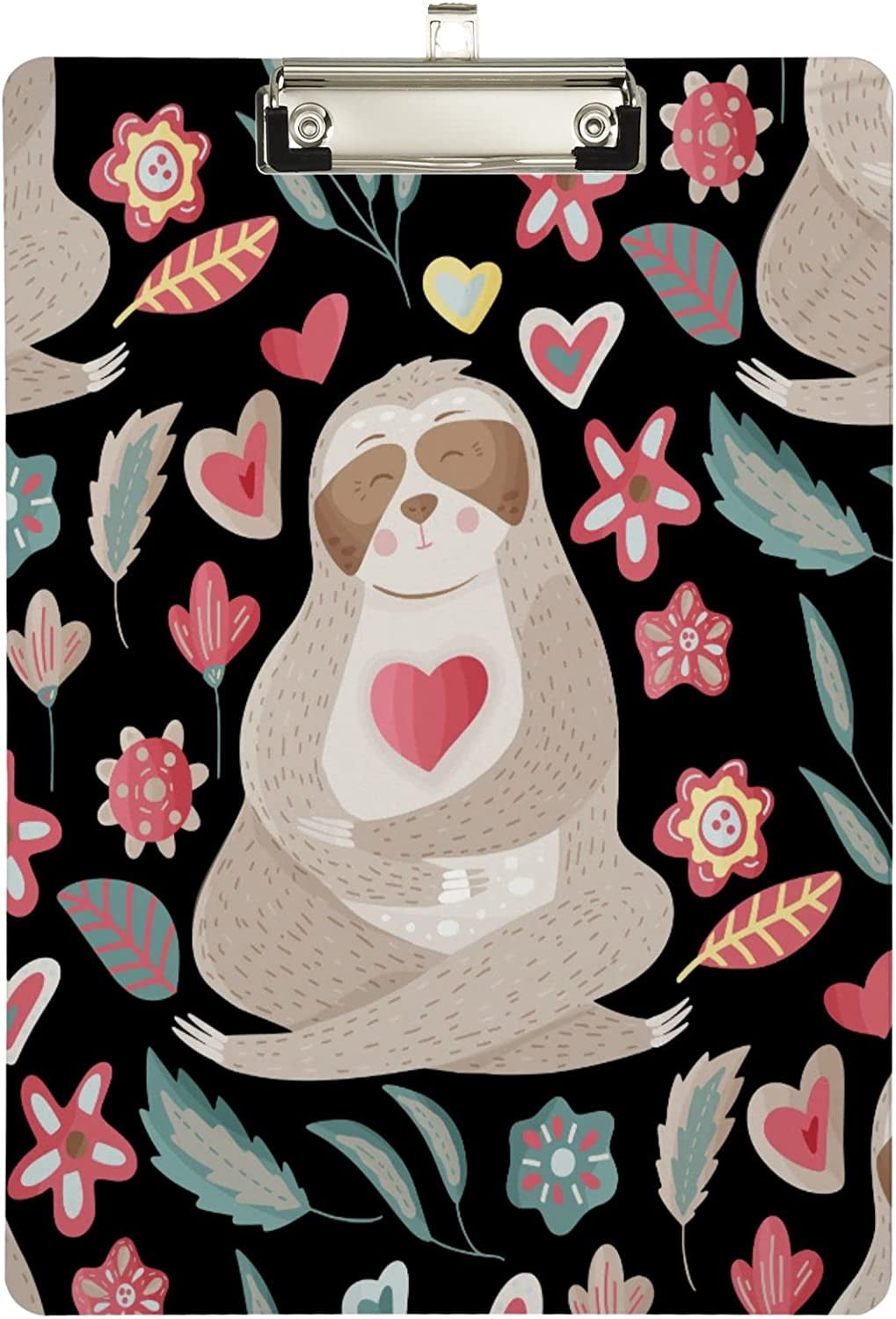KXMDXA Sweet Cute Sloth Hearts Floral Clipboard Hardboard Wood Nursing ...