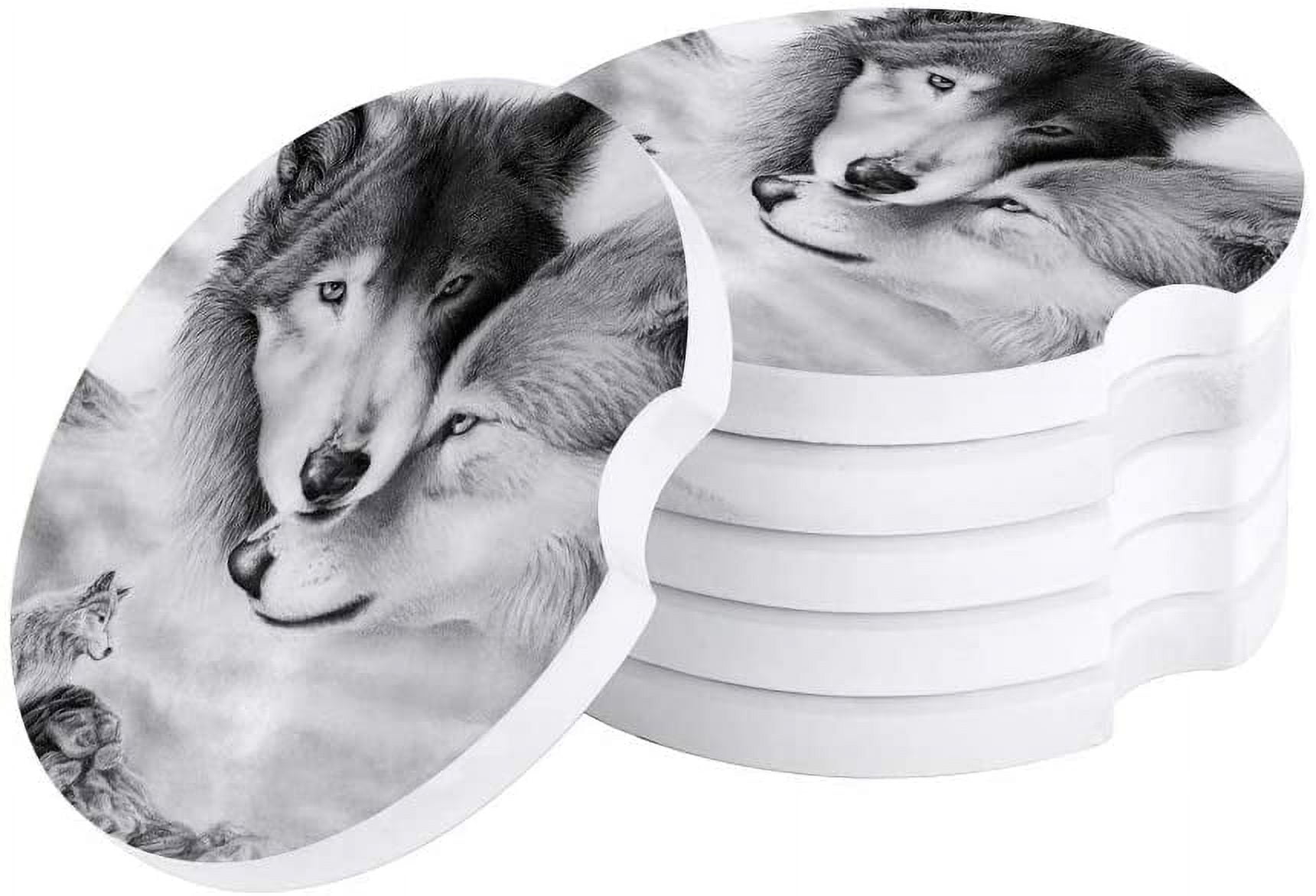 KXMDXA Theme Wildlife Wolf Couple Set of 4 Car Coaster for Drinks ...