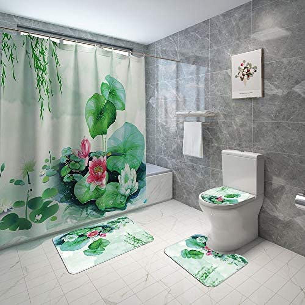 KXMDXA Traditional Style 4 Piece Bathroom Set Shower Curtain Bath Rug ...