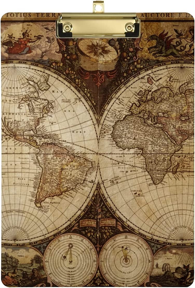 KXMDXA Vintage Map Clipboard Hardboard Wood Nursing Clip Board and Pull ...