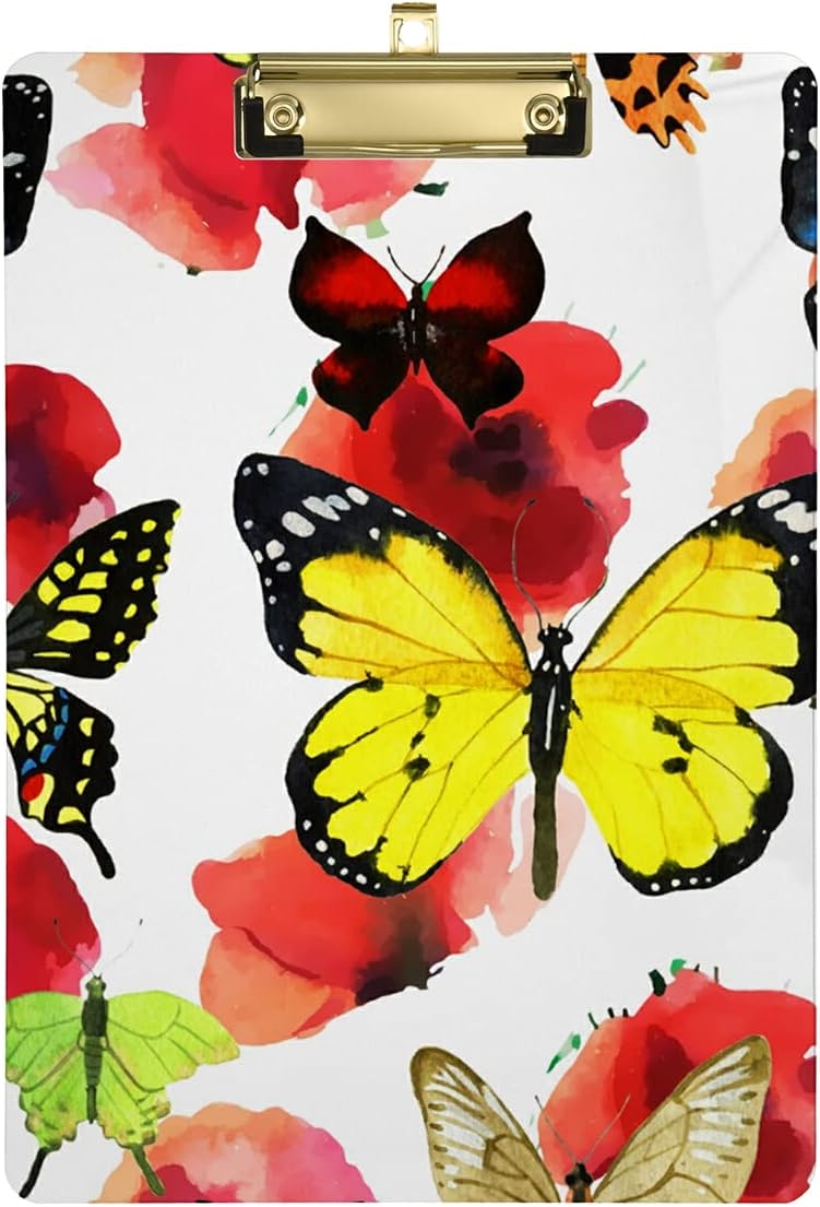 KXMDXA Watercolor Butterfly Clipboard Hardboard Wood Nursing Clip Board ...