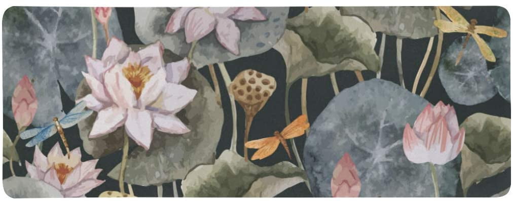 KXMDXA Watercolor Summer Lotus Flowers with Drangonfly Extra Extended ...