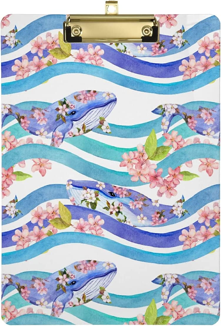 KXMDXA Whales Pink Flowers Waves Clipboard Hardboard Wood Nursing Clip ...