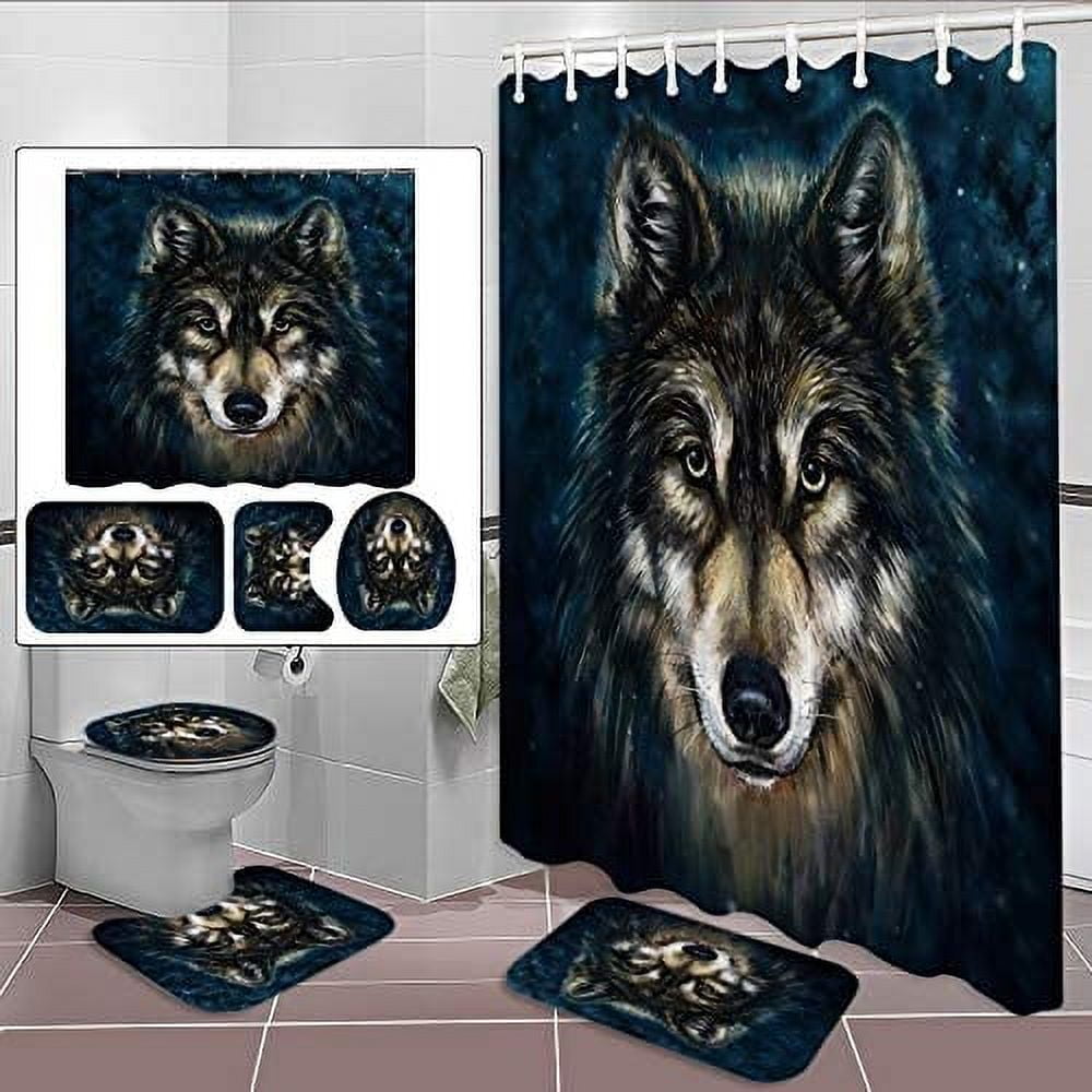 KXMDXA Wild Wolf Watching 4 Piece Bathroom Set Shower Curtain Bath Rug ...