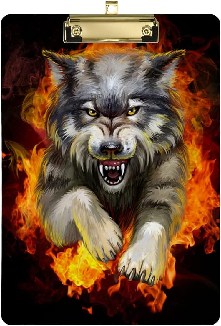 KXMDXA Wolf Fire Clipboard Hardboard Wood Nursing Clip Board and Pull ...