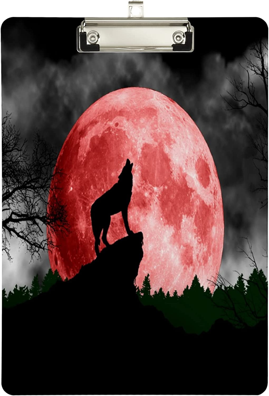 KXMDXA Wolf Howling at Red Moon Clipboard Hardboard Wood Nursing Clip ...