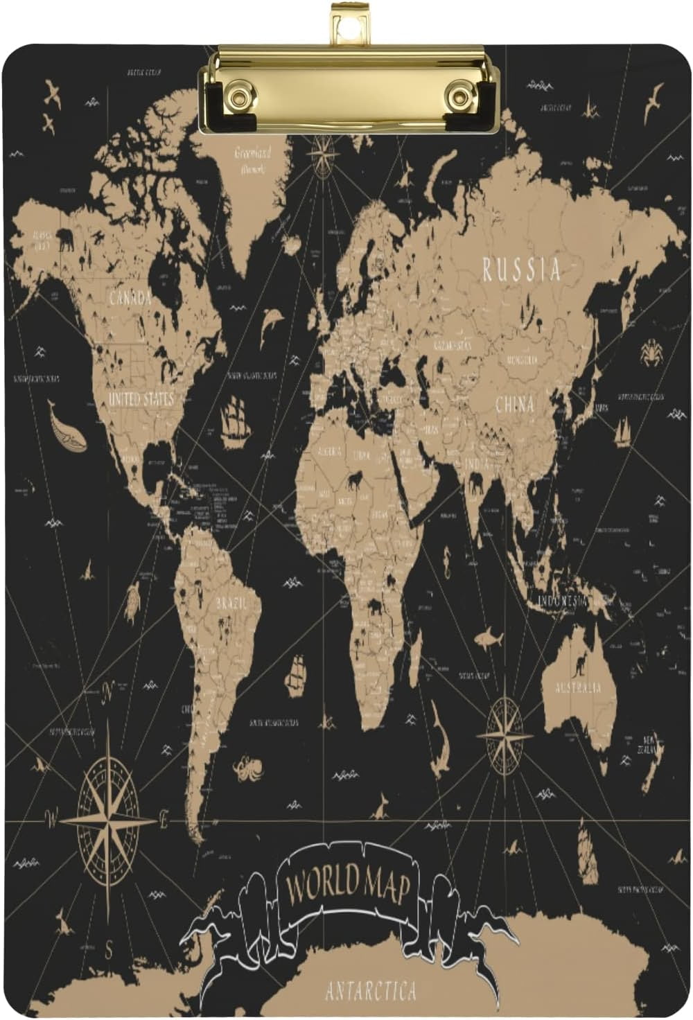 KXMDXA World Map Clipboard Hardboard Wood Nursing Clip Board and Pull ...