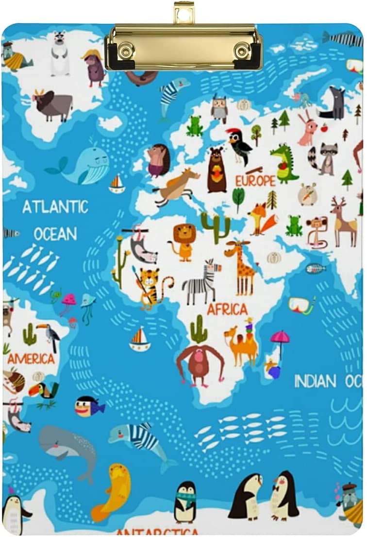 KXMDXA World Map Clipboard Hardboard Wood Nursing Clip Board and Pull ...