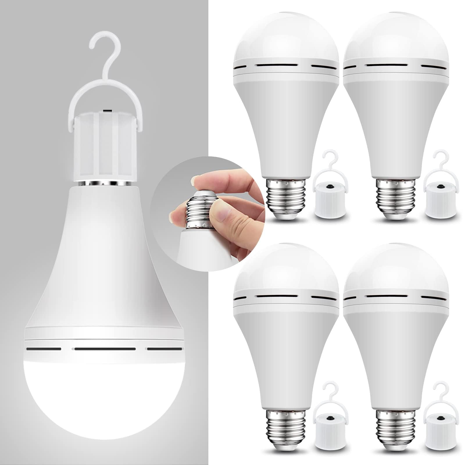 KY 4 Pack Emergency-Rechargeable-Light-Bulb, Stay Lights Up When Power ...