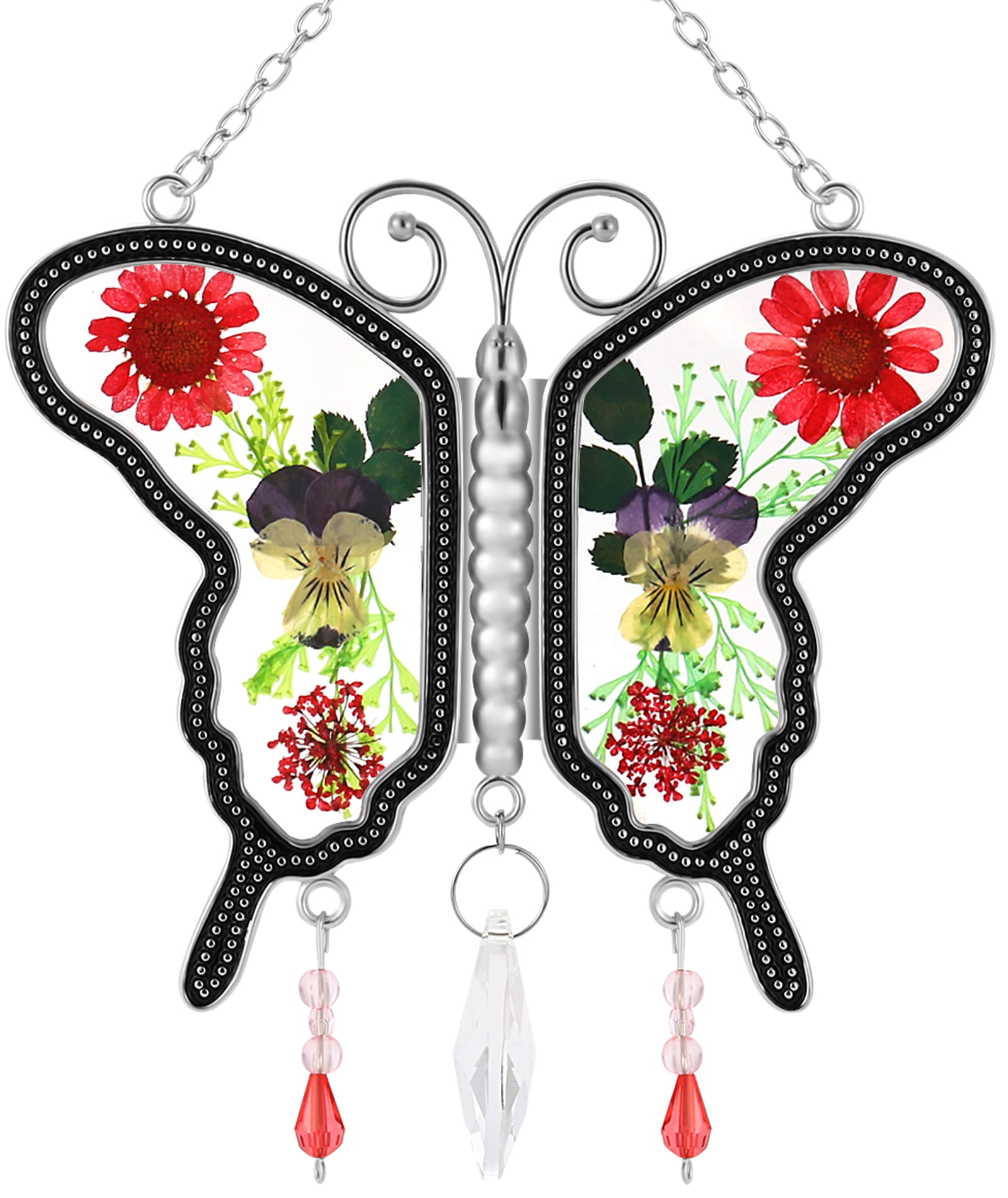 KY&BOSAM Crystal Butterfly Suncatcher Silver Zircon & Staind Glass ...