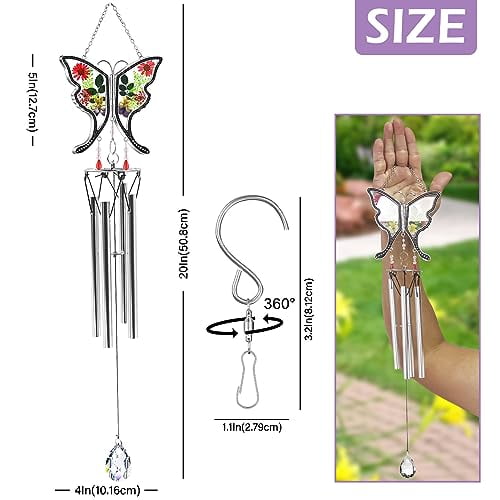 KY&BOSAM Wind Chime Butterfly Stained Glass for Outside Small Sympathy ...