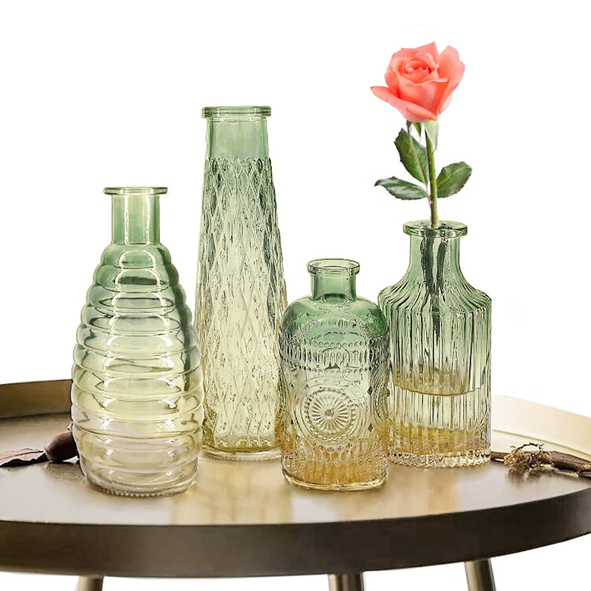 KY Baroque Bud Glass Vases Set of 4, Retro Gradient Small Glass Vase ...