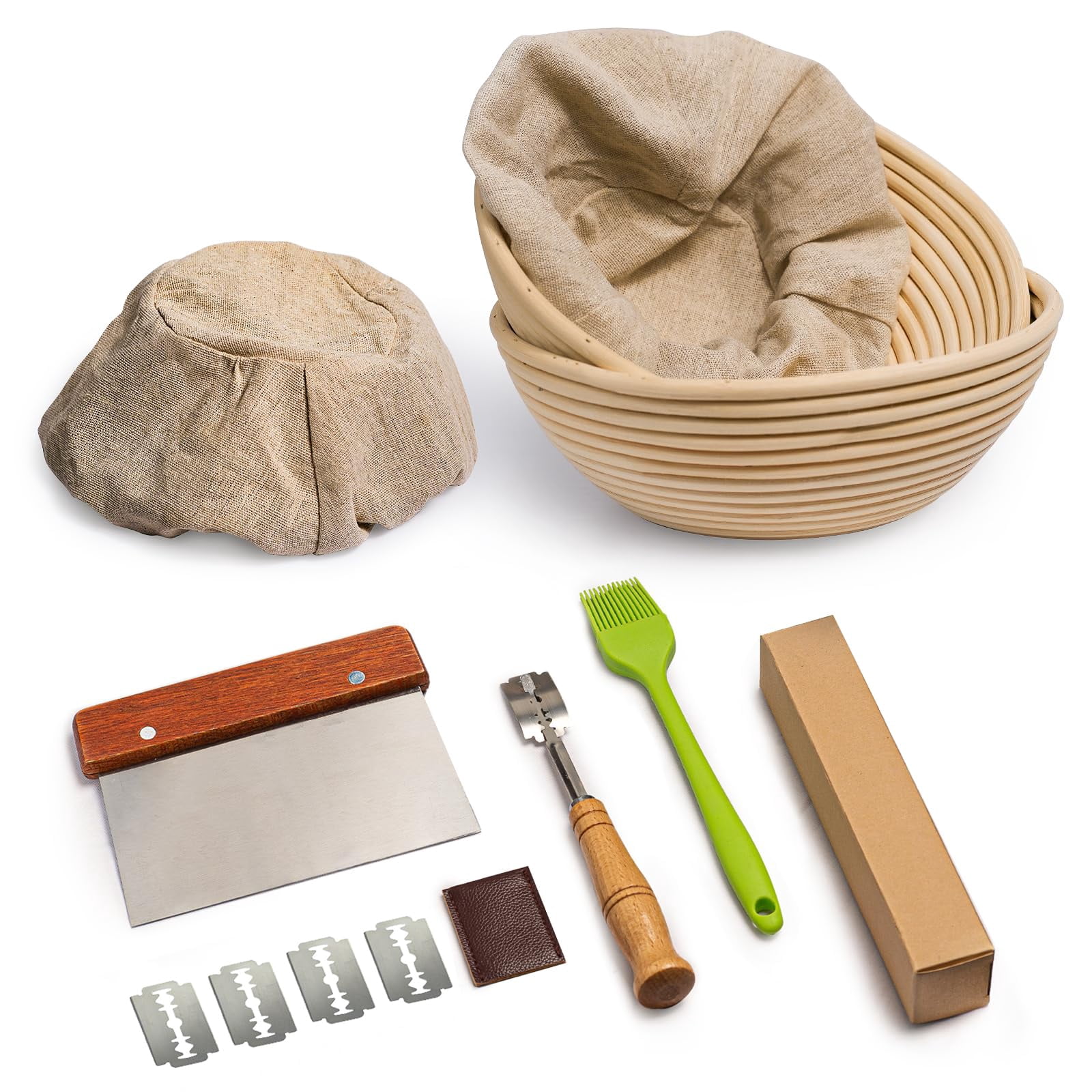KY Bread Banneton Proofing Basket Set, 9 Inch Round & 10 Inch Oval Cane ...
