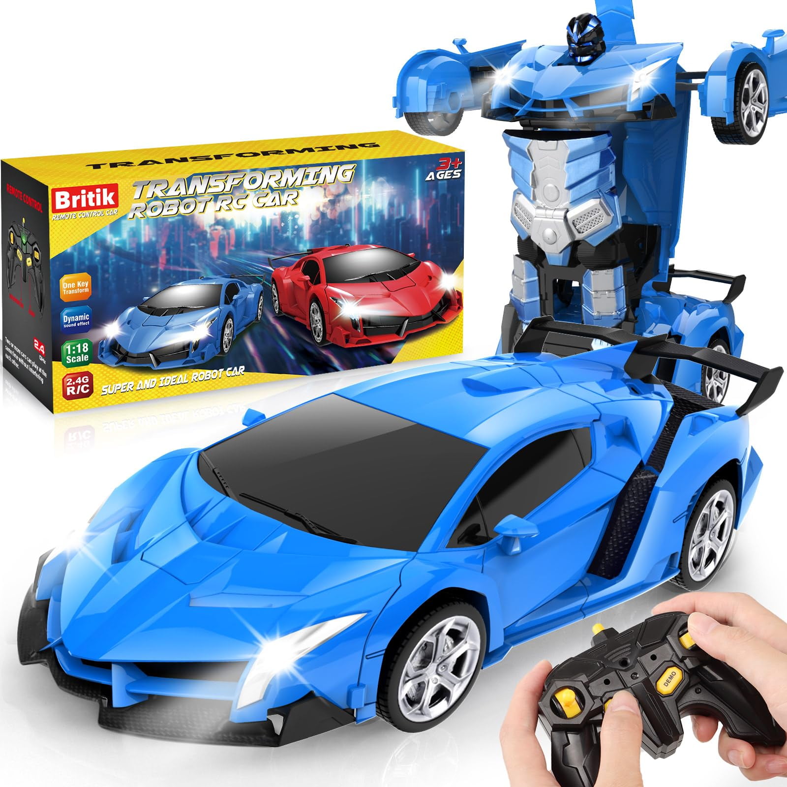 KY Britik Transform Remote Control Car Toy for Kids 4 5 6 7 8, Remote Control Car for Boys 4-7 ...