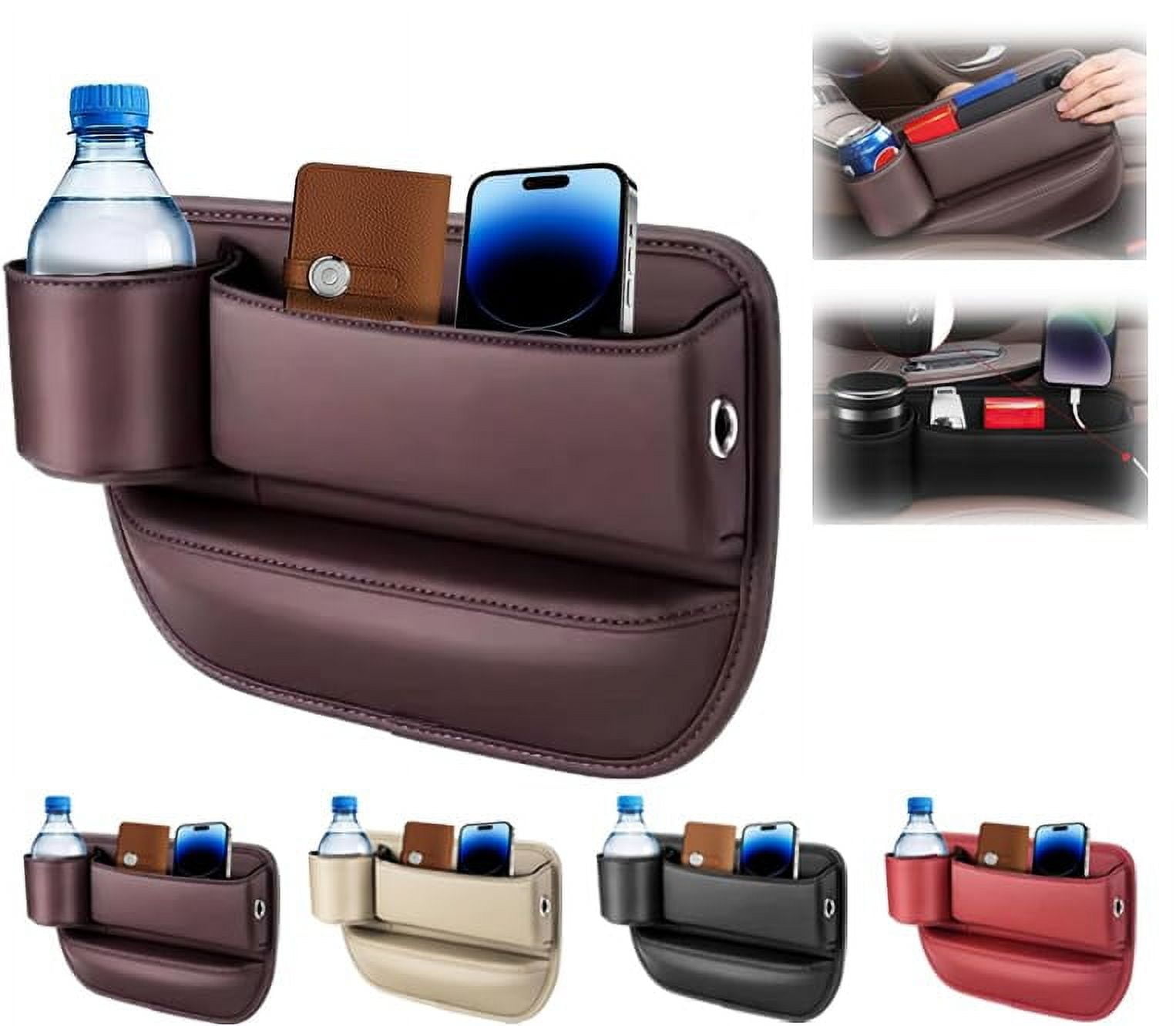 KY Car Leather Cup Holder Gap Bag, Car Seat Gap Filler Organizer with ...