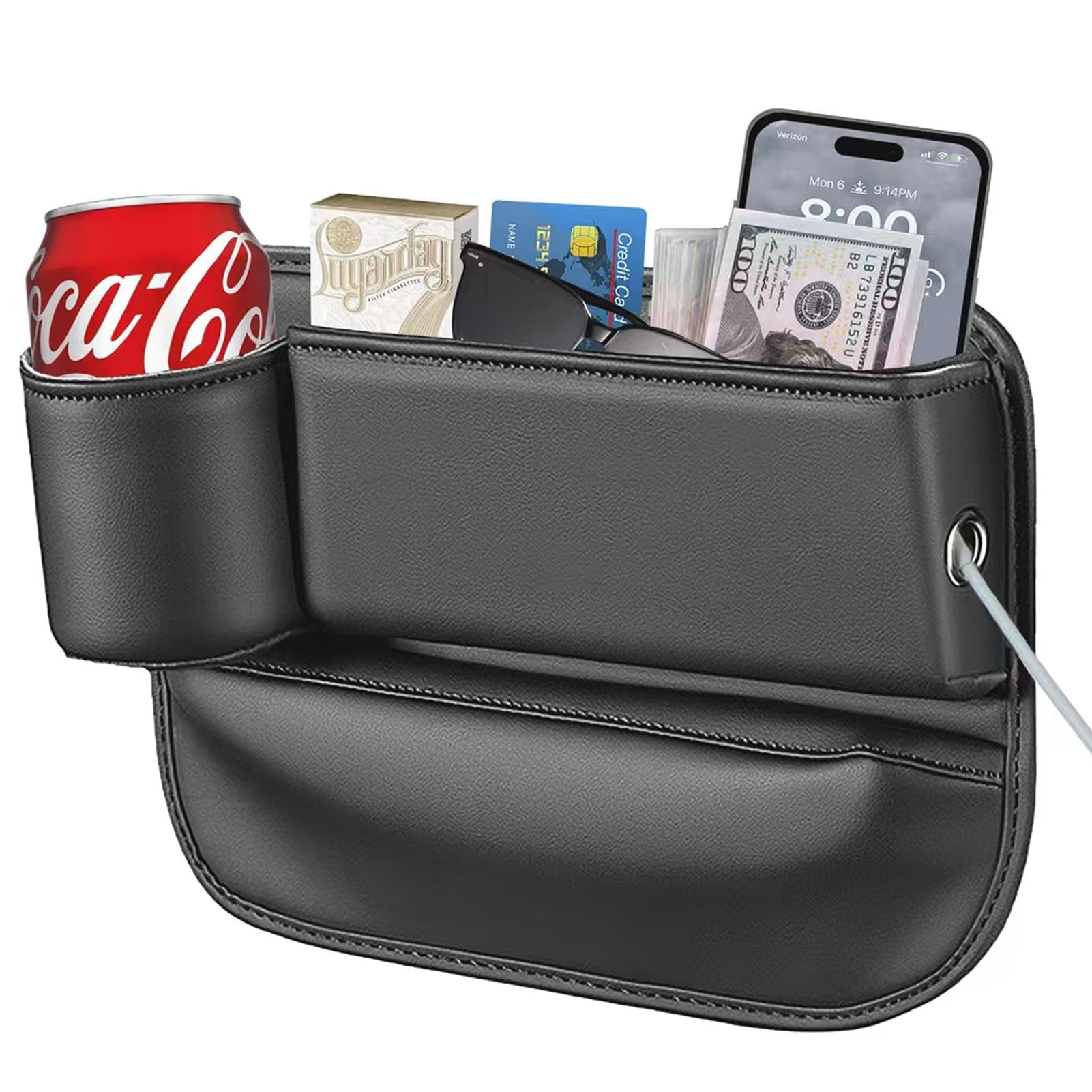KY Car Leather Cup Holder Gap Bag, Car Seat Gap Filler Organizer with ...