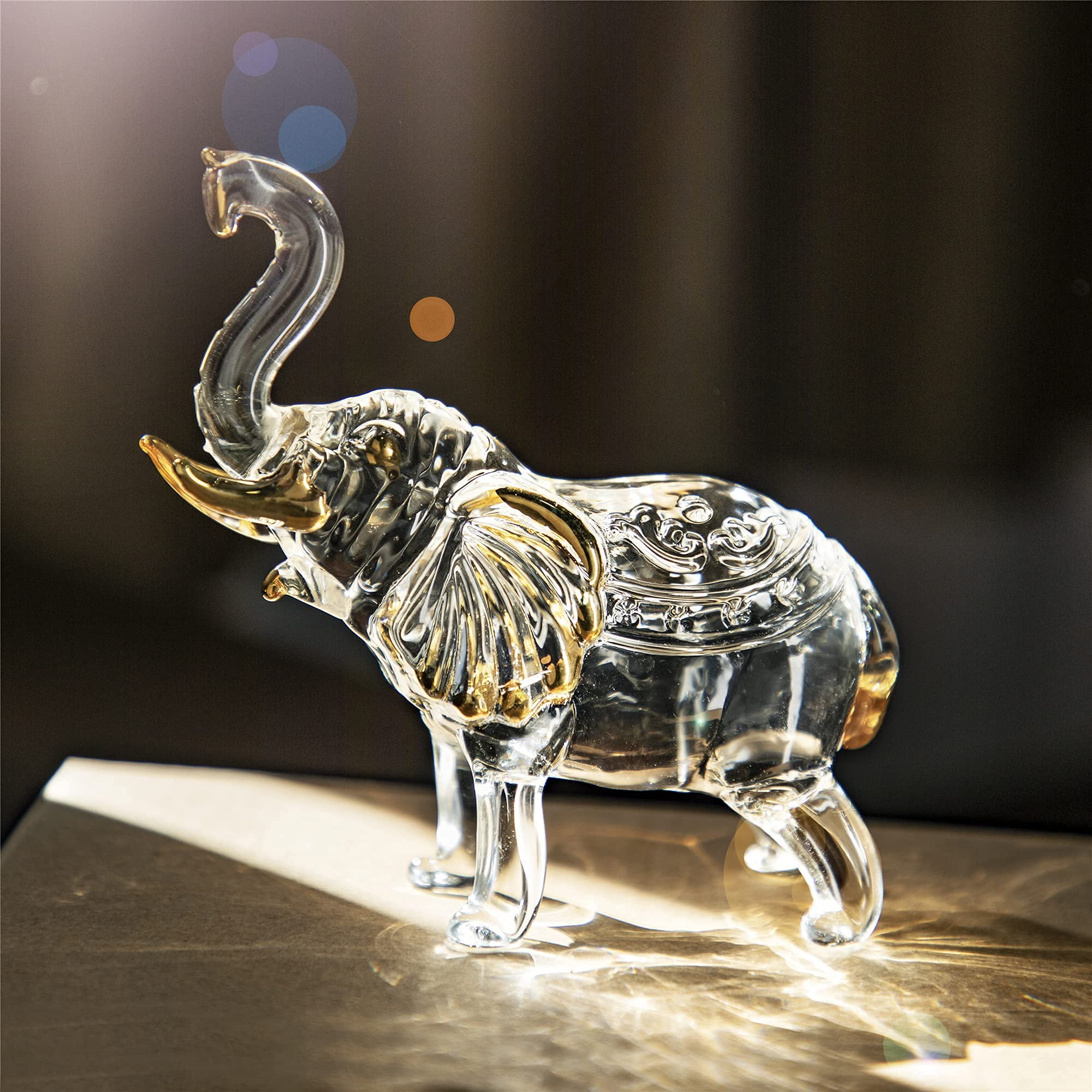 KY Crystal Thai Elephant Statue Sculptures Trunk Up Feng Shui Ornament ...