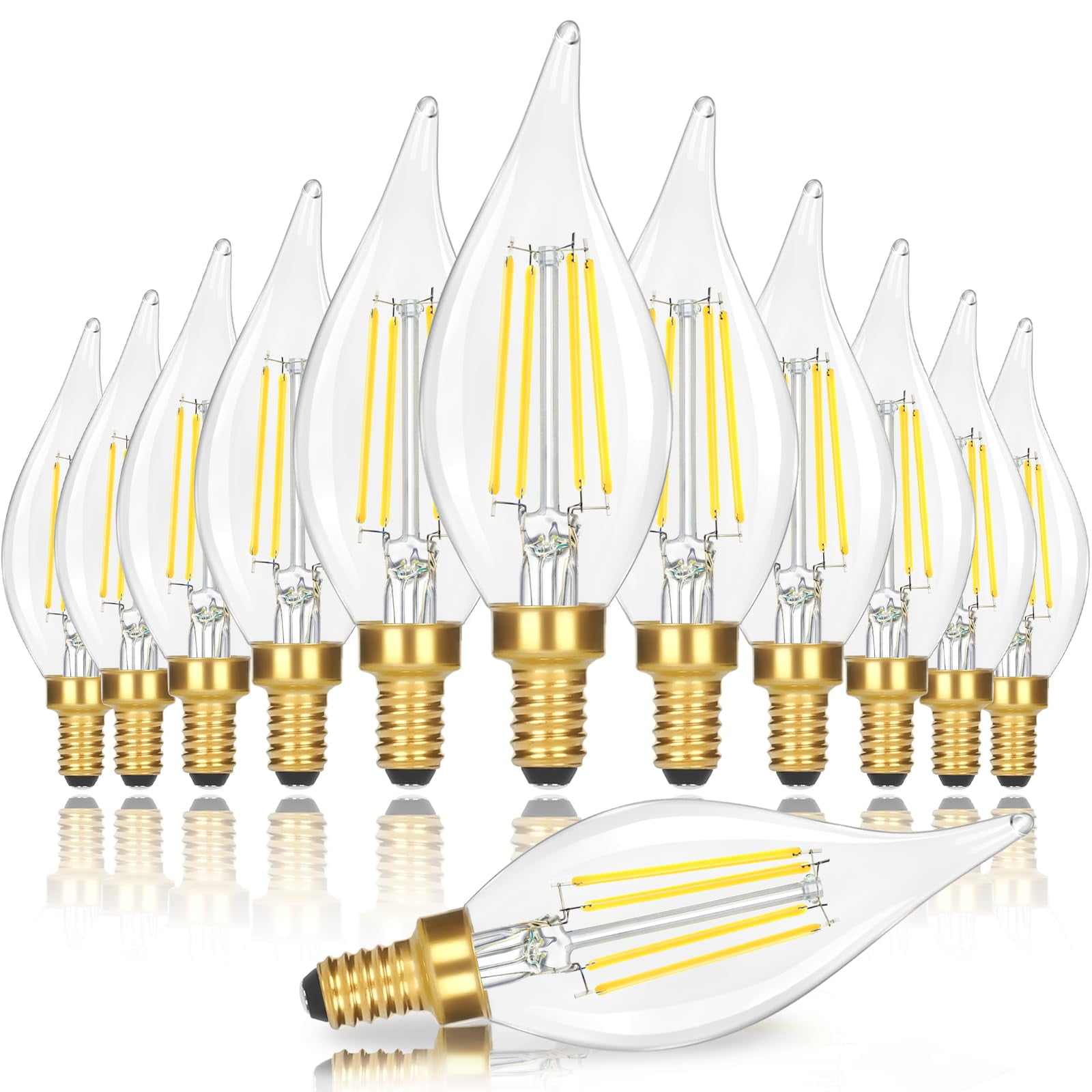 KY Dimmable E12 Candelabra LED Light Bulbs 40W Equivalent, 2700K Soft Warm White Chandelier ...