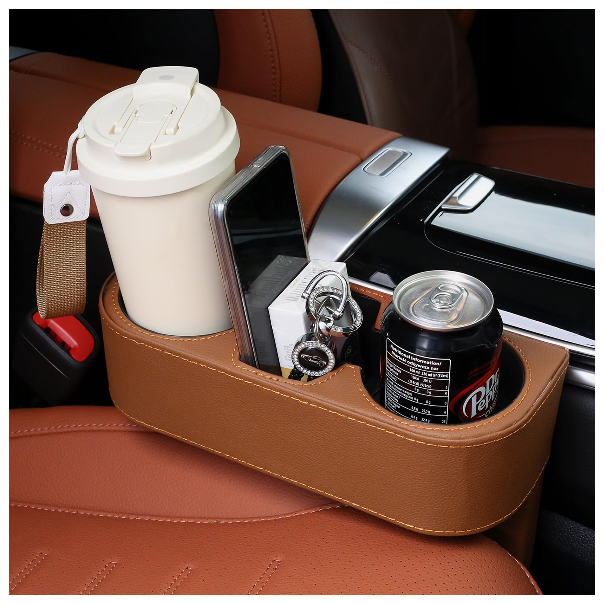 KY Extra Cup Holder for Car,Leather Car Seat Gap Filler with Cup Holder ...
